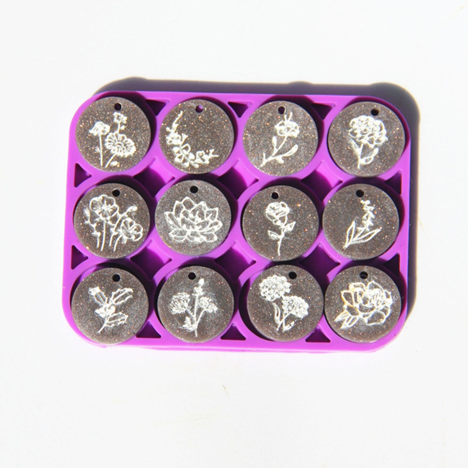 Flower Pendant Mould, Circle Shape Silicone Resin Mould, Small Floral ...