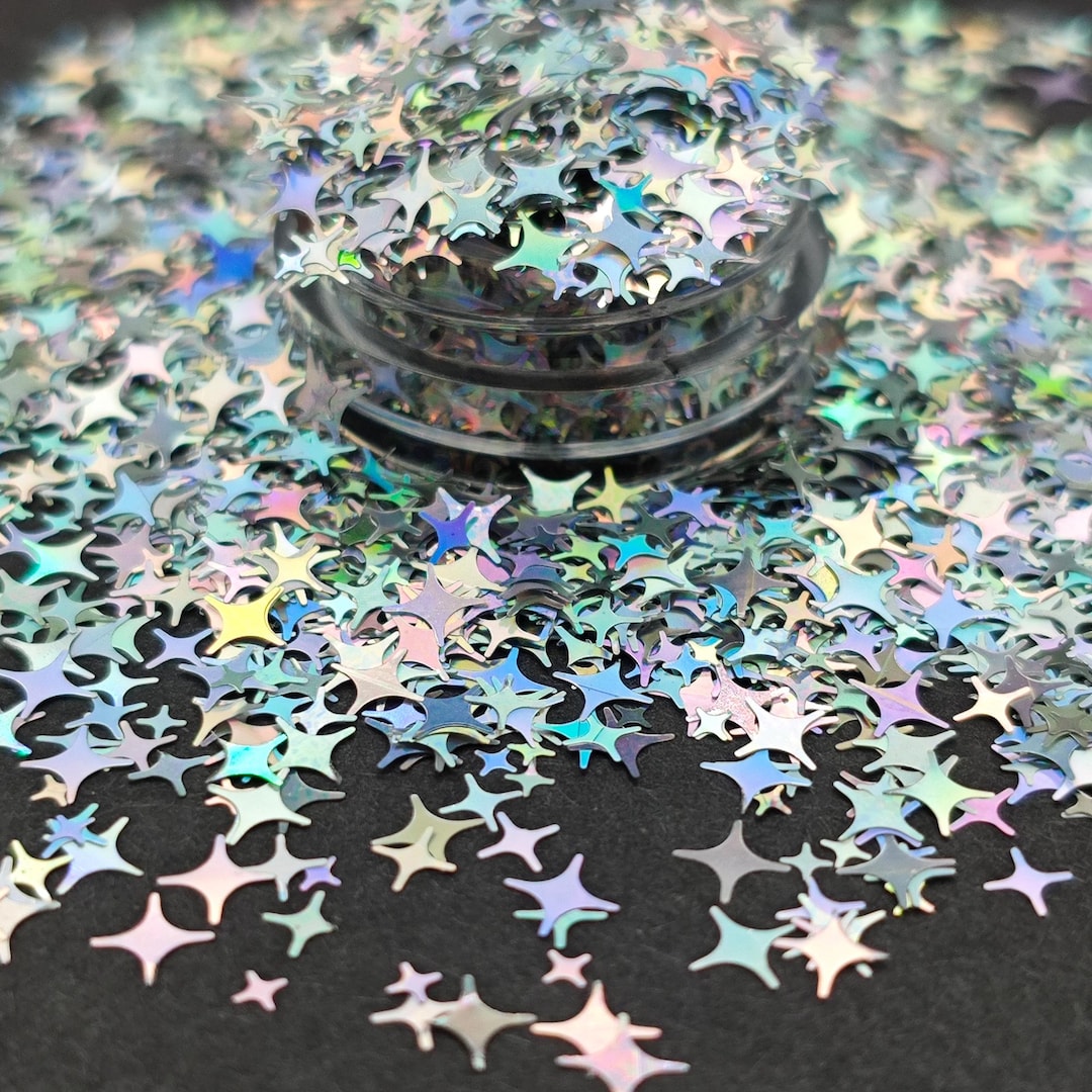 Silver Stars Holographic Glitter, 4-pointed Star Nail Art Glitter, Four ...