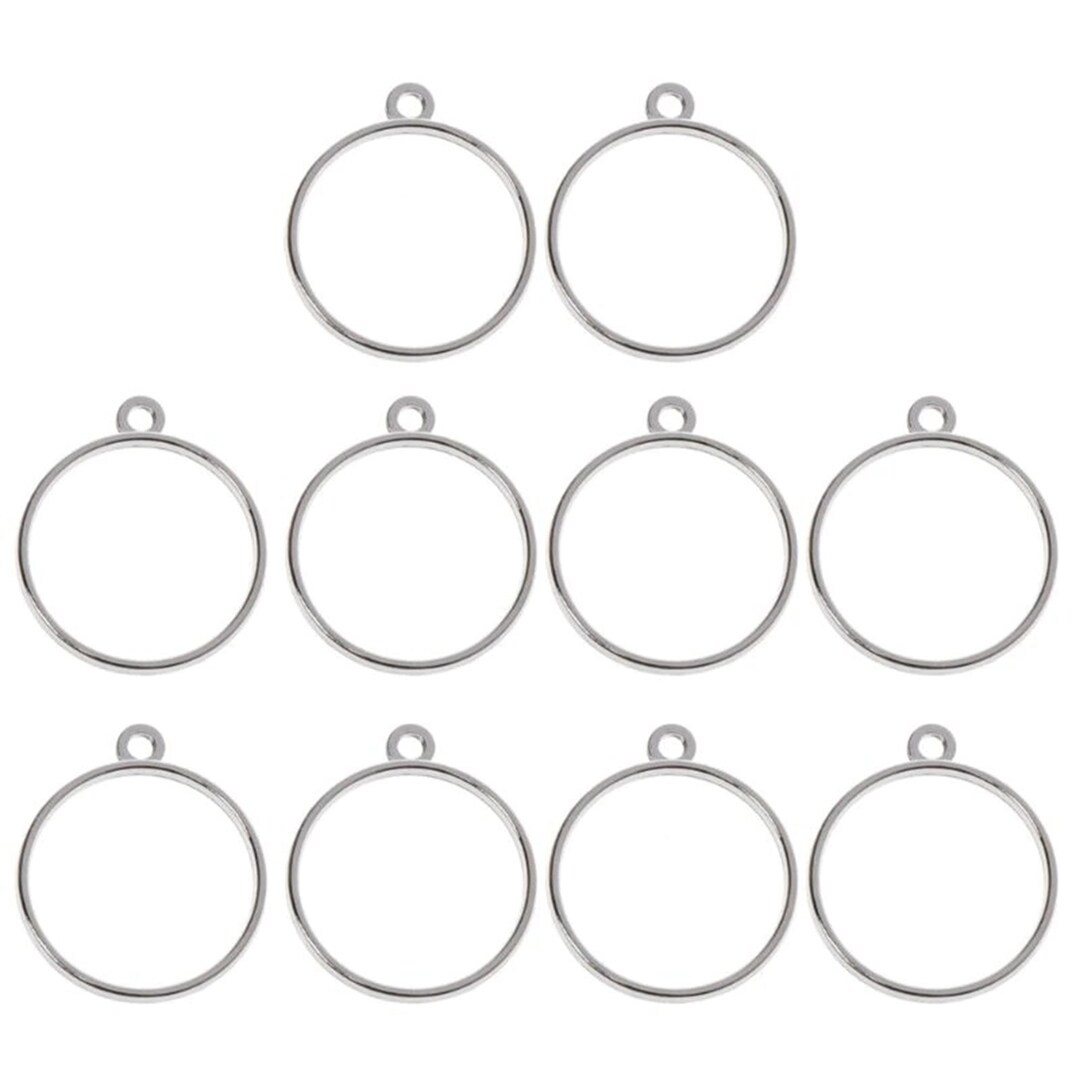 10 Pcs Open Back Round Resin Bezel Jewellery Pendant, Silver Colour ...