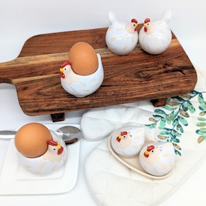 White Hen Ceramic Figurine - Set of 2 | Rooster Chicken Hen Statue ...