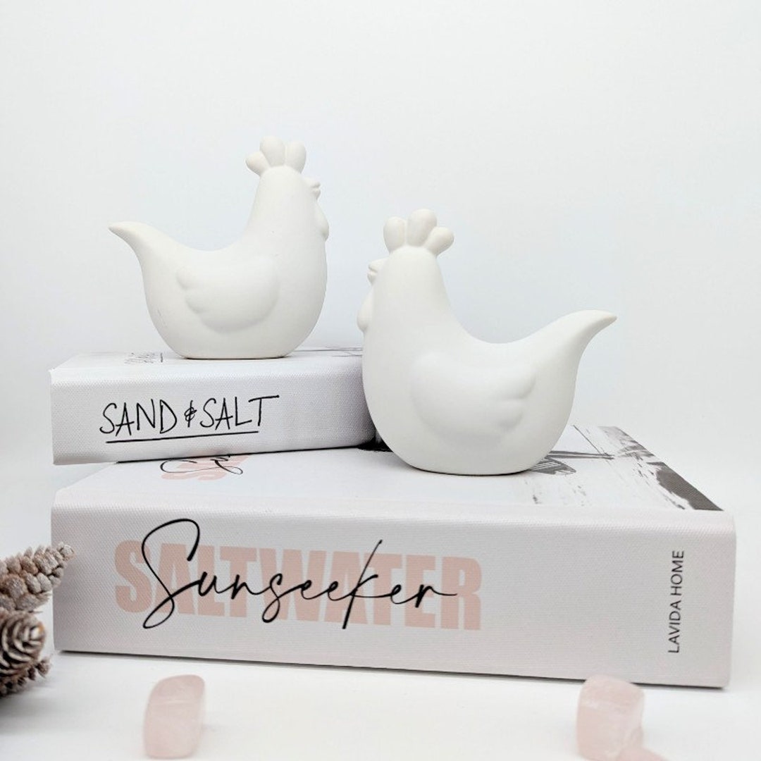 White Hen Chicken Rooster Figurine Set of 2 Chicken Gifts Animal Gifts ...