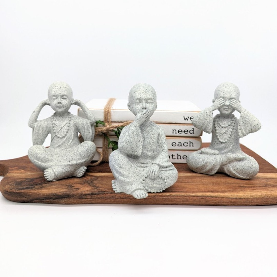 No Evil See Hear Speak Grey Monk Statue – Set of 3 | Monk Gifts | 3 ...