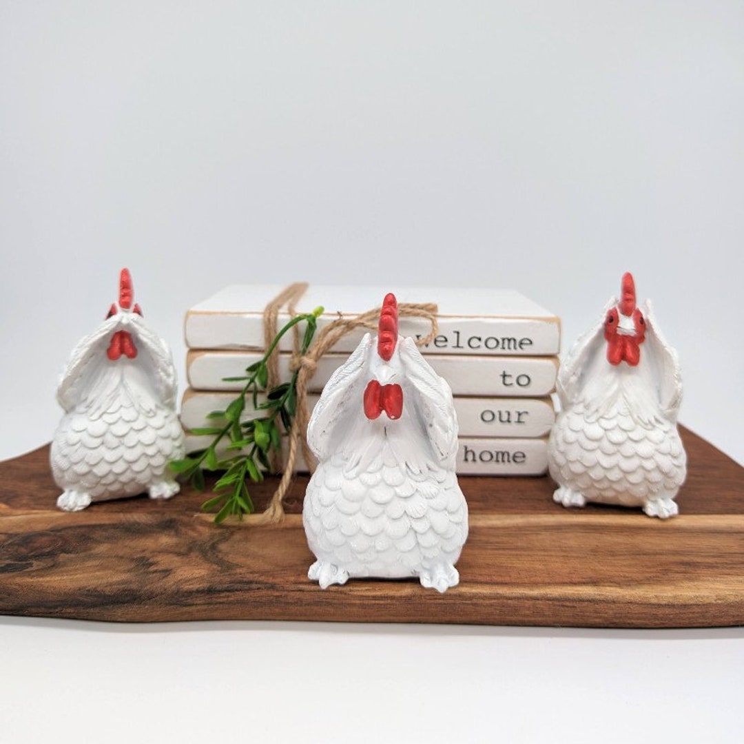 No Evil See Hear Speak Red White Hen - Set of 3 | Hen Gifts | Hen Decor ...
