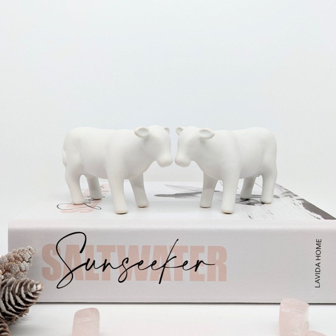 White Ceramic Cow Figurine Statue - Set of 2 | Cow Gifts | Country ...