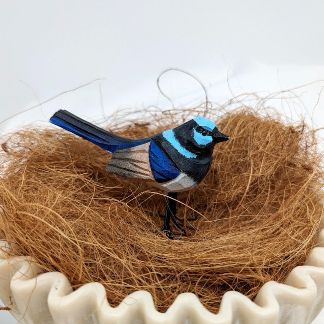 Blue Wren Timber Bird Figurine - Etsy