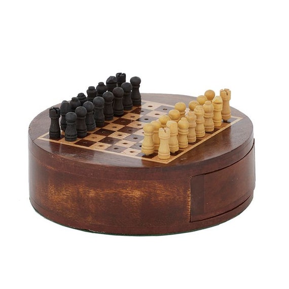 Round Chess Board With Wooden Drawer Storage - Etsy Australia