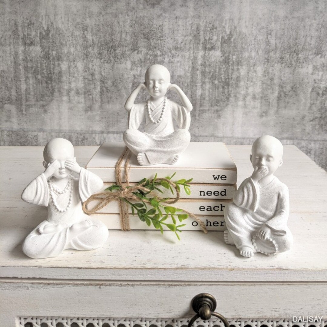 No Evil See Hear Speak White Monk Statue - Set of 3 | Monk Gifts - Etsy