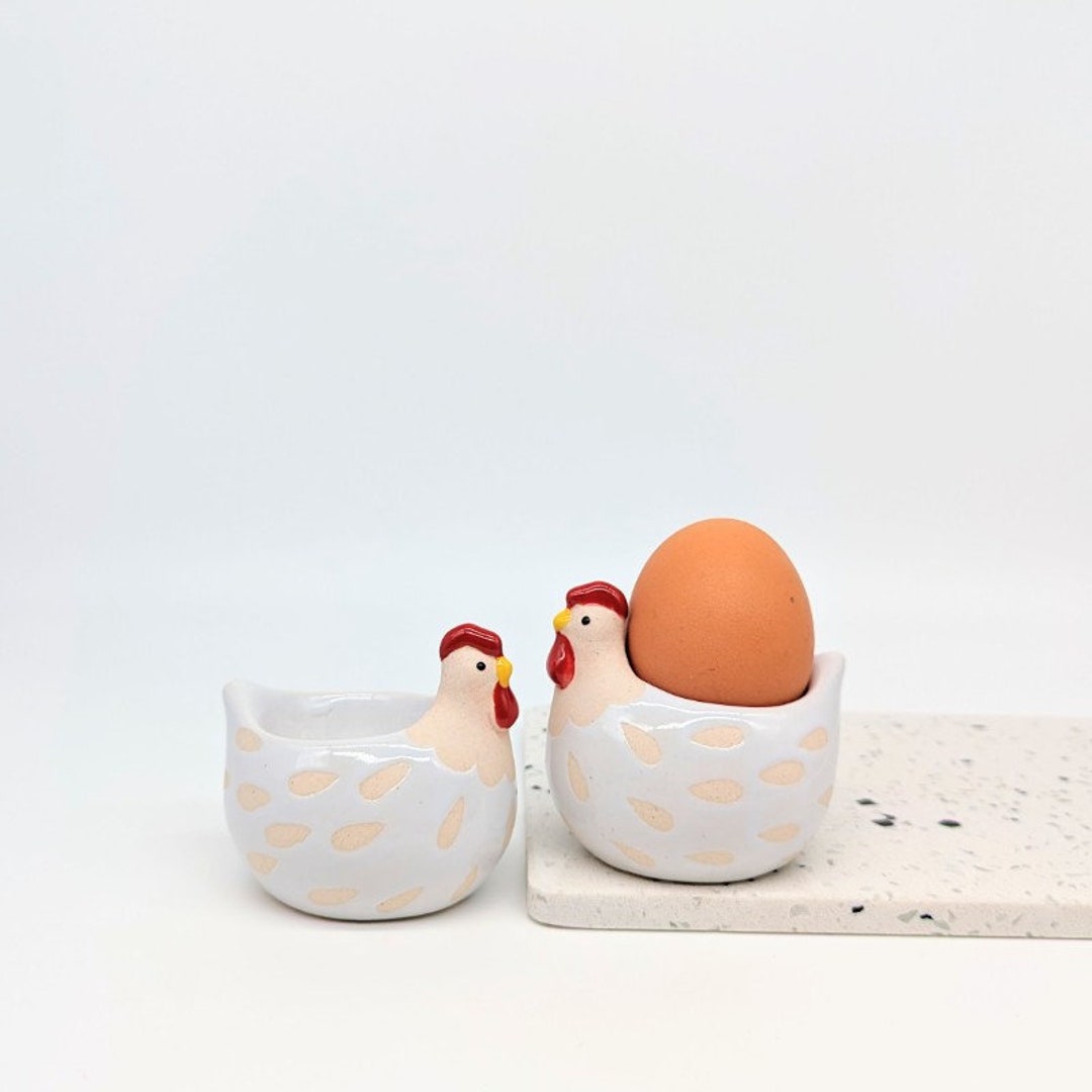 White Hen Egg Cup Holder - Set of 2 | Chicken Rooster Gifts | Kitchen ...