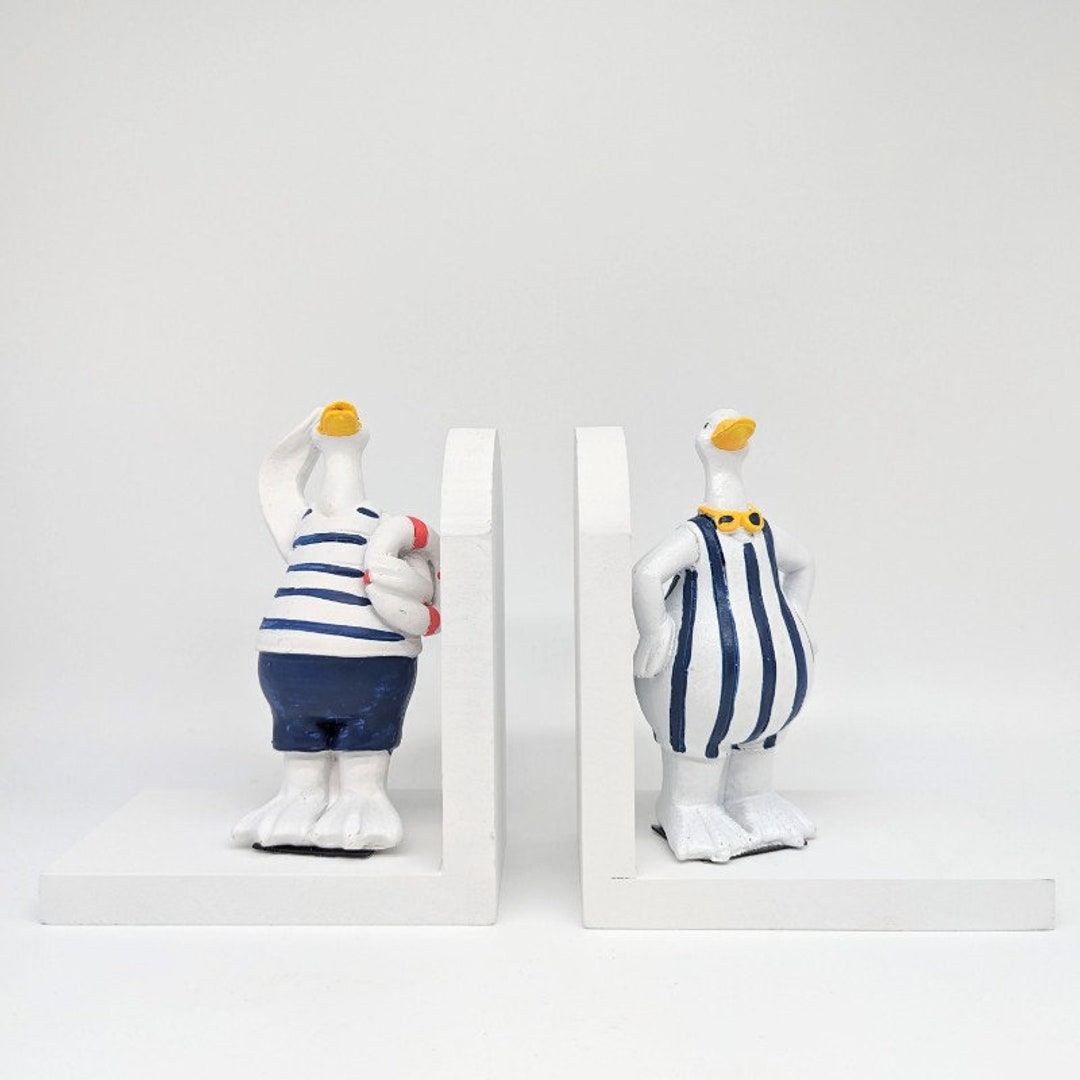Navy White Sailor Duck Bookends, 27cm Bookend Gifts Duck Gifts Coastal ...