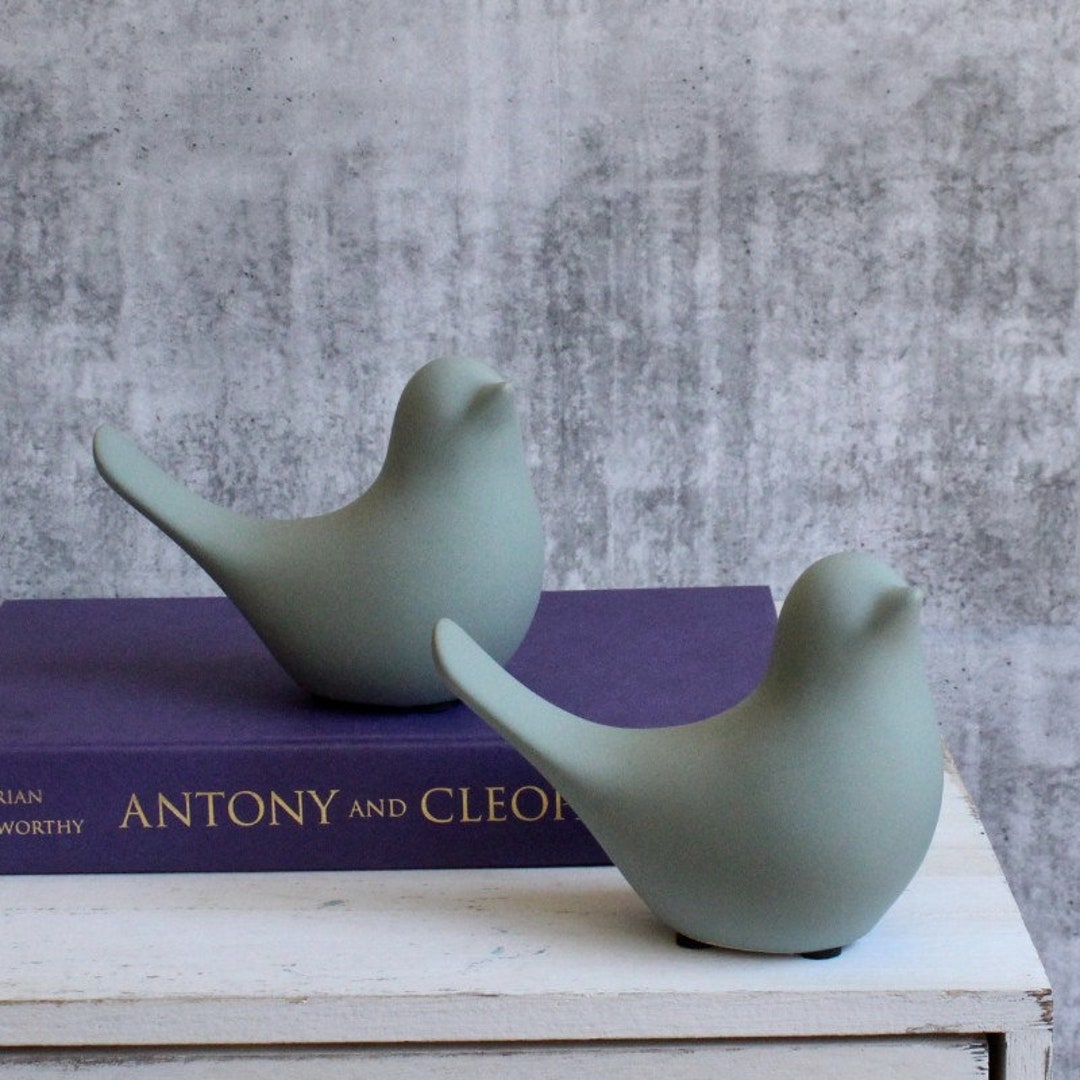 Sage Green Dove Bird Figurine - Set of 2 | Dove Ceramic Sculpture ...