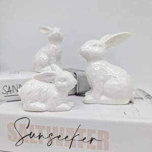 Ceramic White Playful Bunny Rabbit Figurine | Easter Home Decor ...