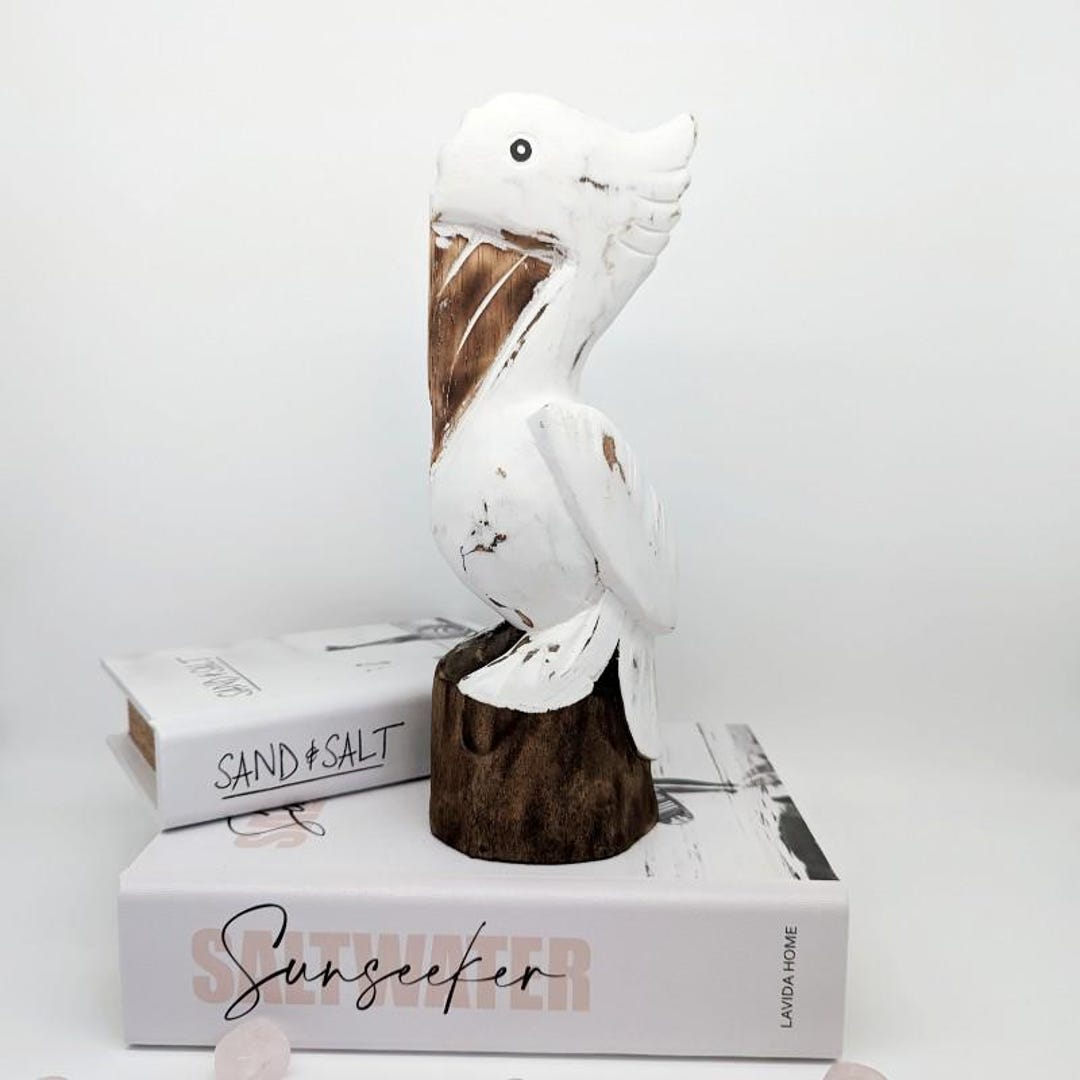 Pelican on Log Wood Statue Decor | Bird Gifts | Home Gifts ...