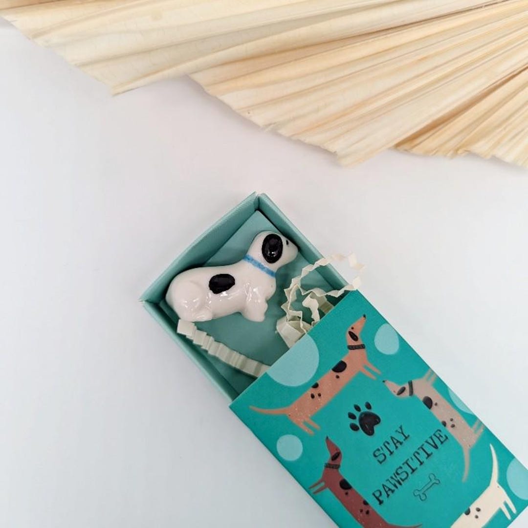 Ceramic Dog Matchbox Keepsake Ornament | Tiny Pocket Figurine Token ...
