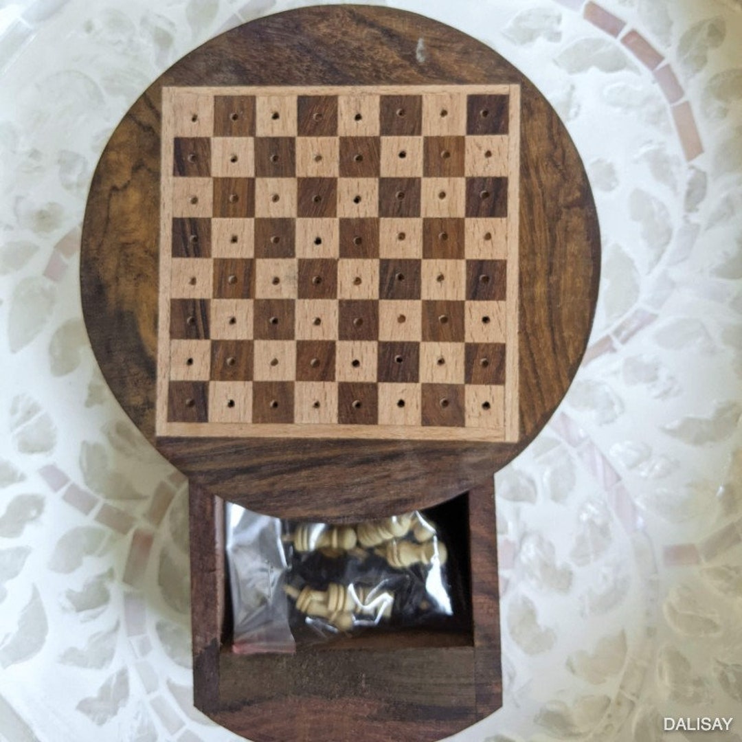 Round Chess Board With Wooden Drawer Storage - Etsy