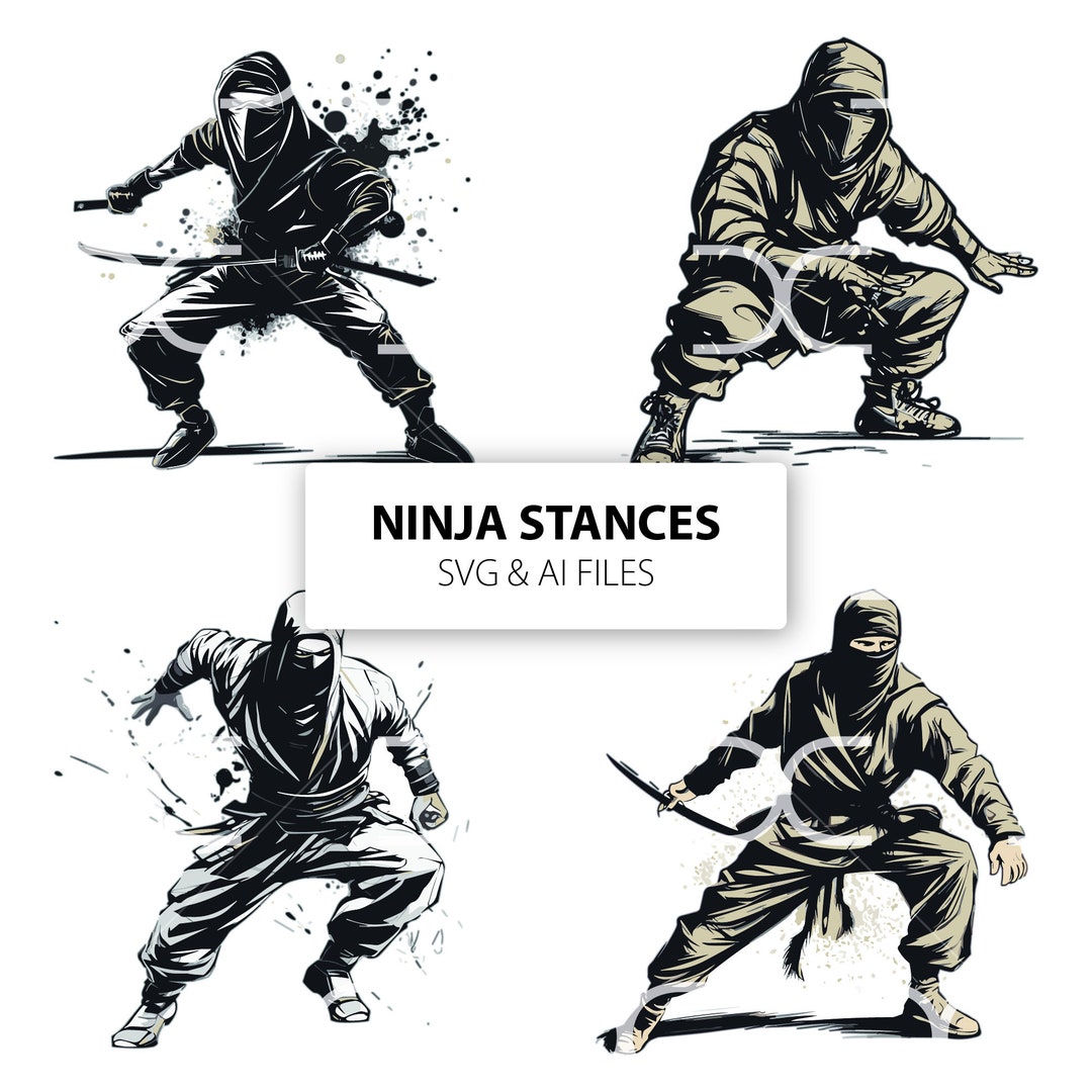 Ninja Stances Vector Art - Set of 4 Dynamic and Stealthy Ninja ...