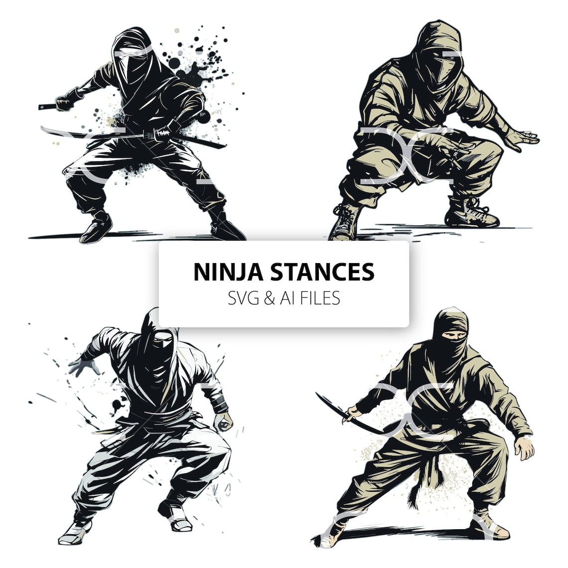 Ninja Stances Vector Art - Set of 4 Dynamic and Stealthy Ninja ...