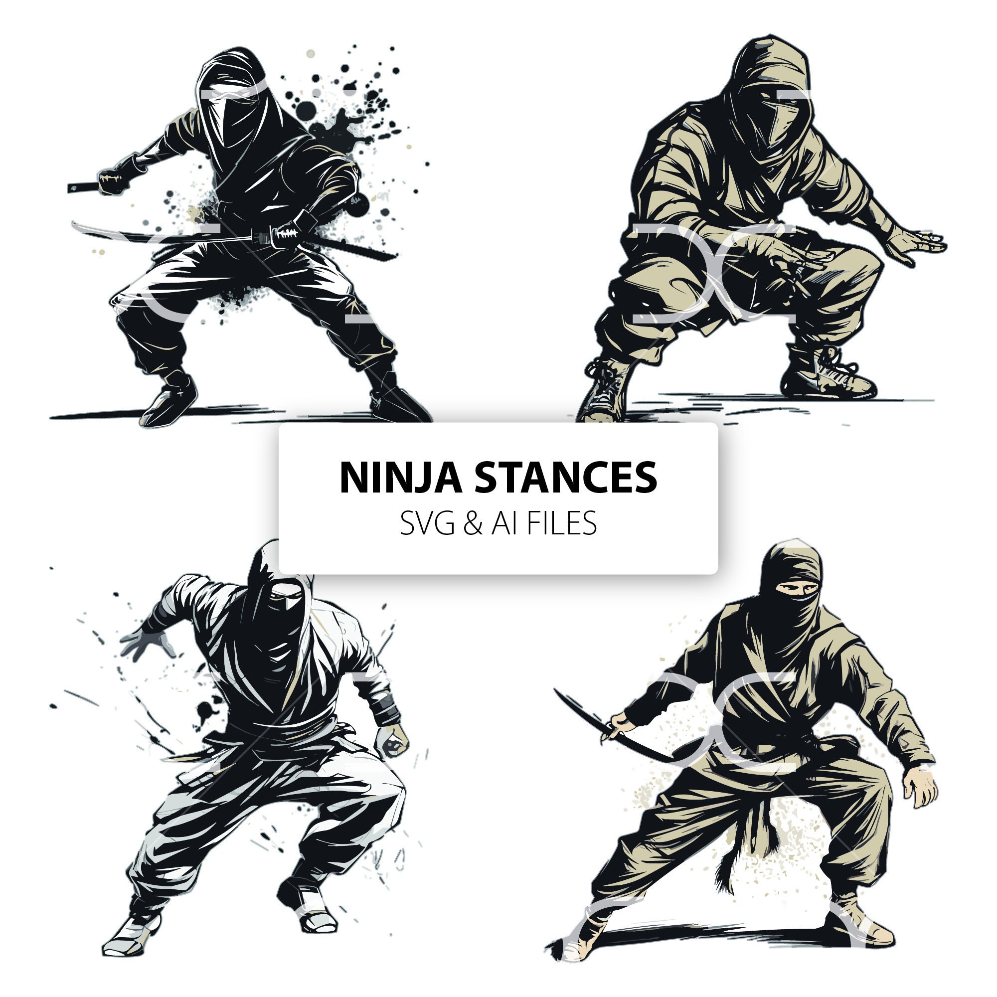 Ninja Stances Vector Art - Set of 4 Dynamic and Stealthy Ninja ...