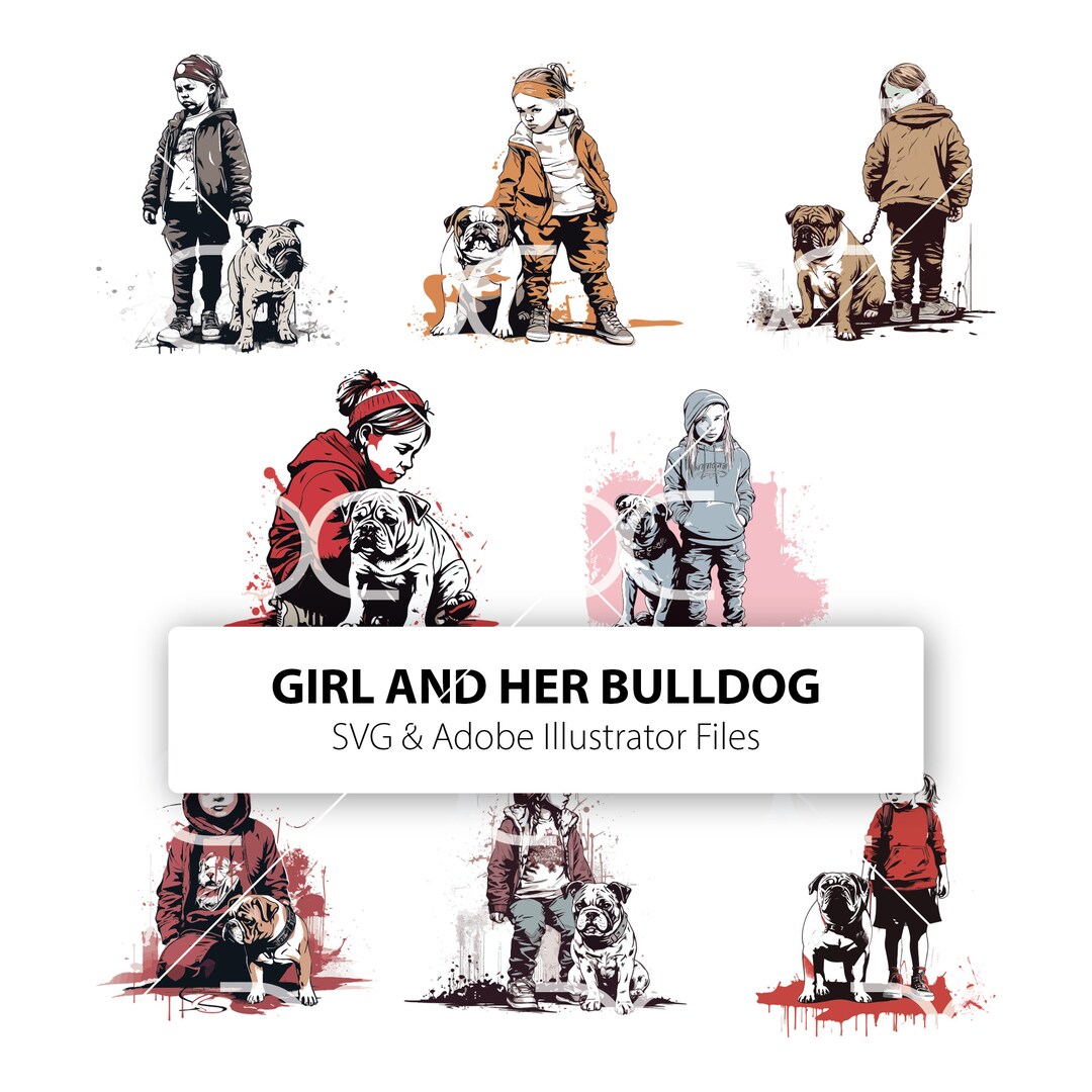 8 Girl and Her Bulldog Vector Art Charming Illustration of a Loving ...