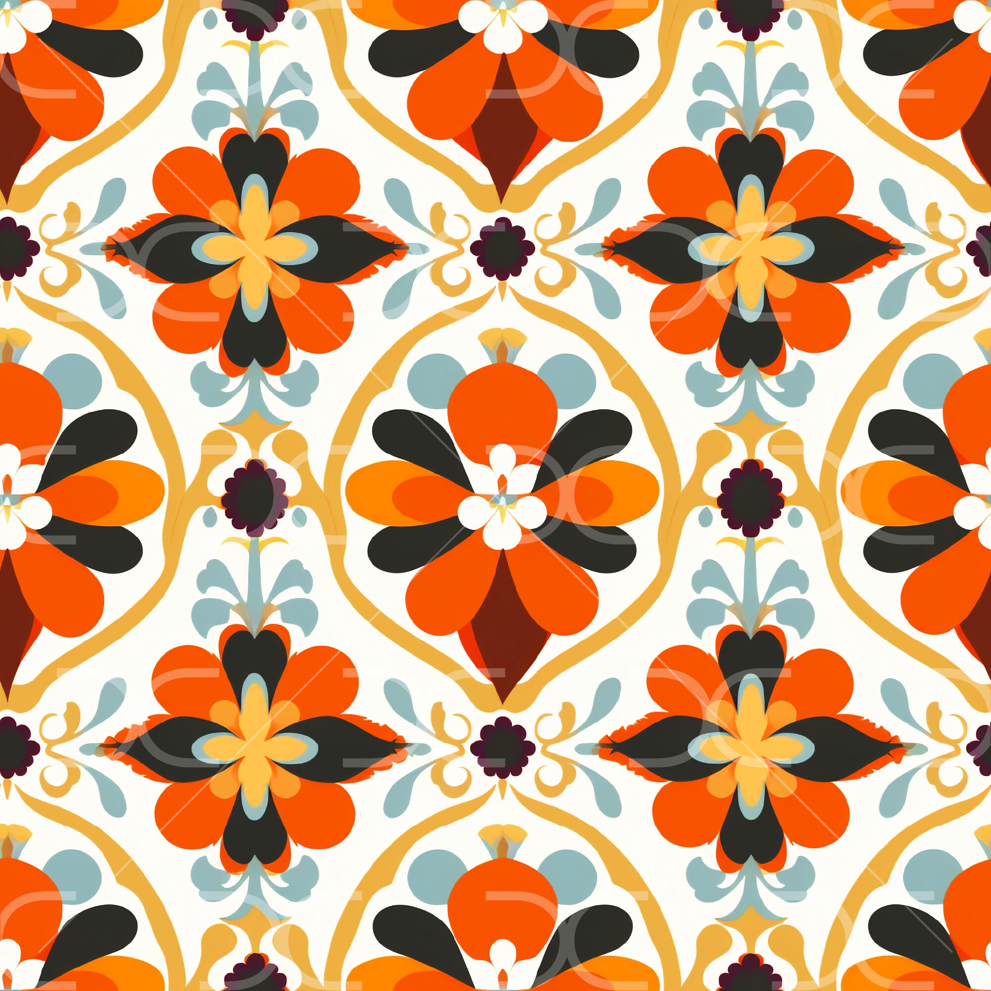 Boho Retro Floral Pattern Vintage Inspired Design Commercial & Personal ...