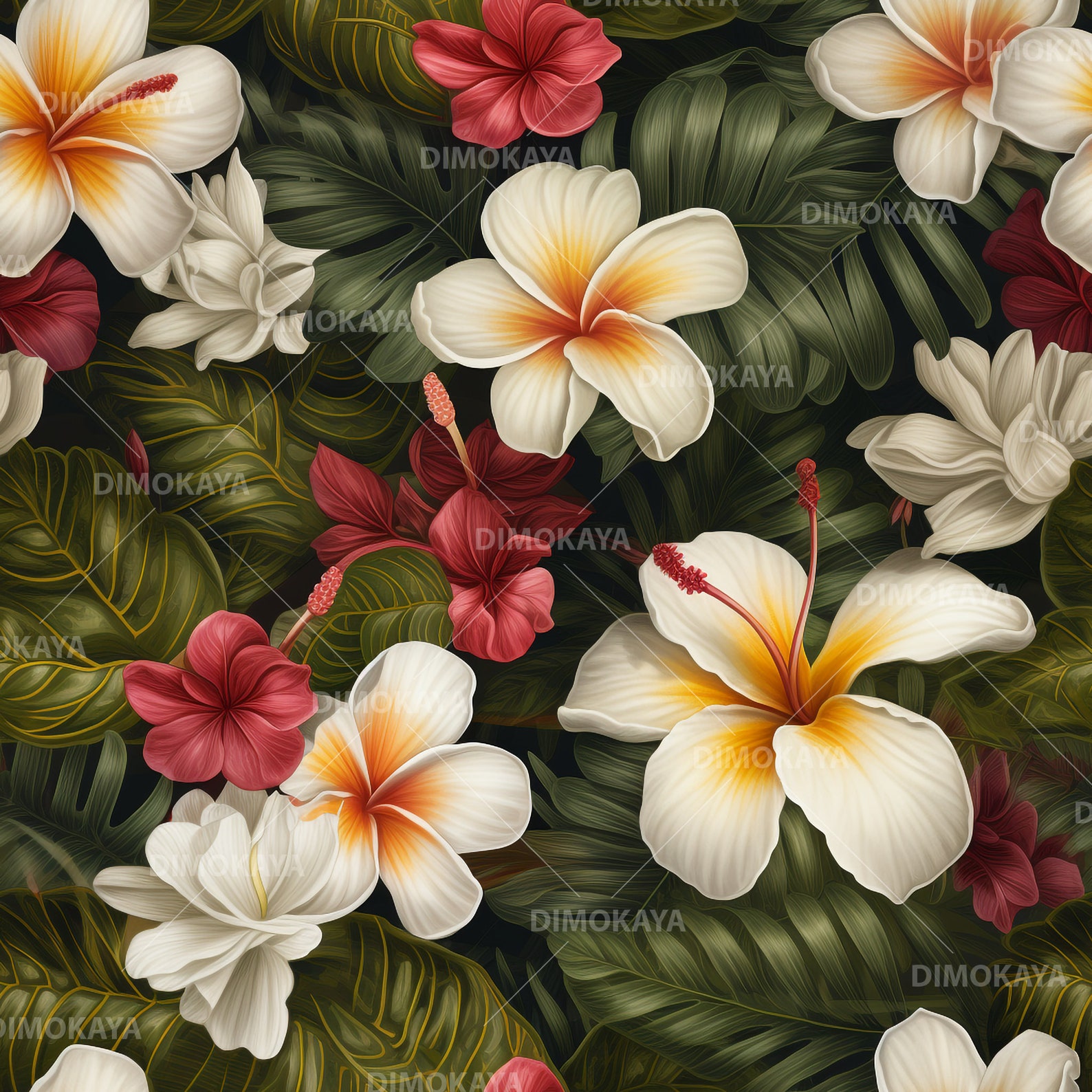 Tropical Flower Hibiscus Pattern Vibrant Floral Design Set of 4 PNG ...