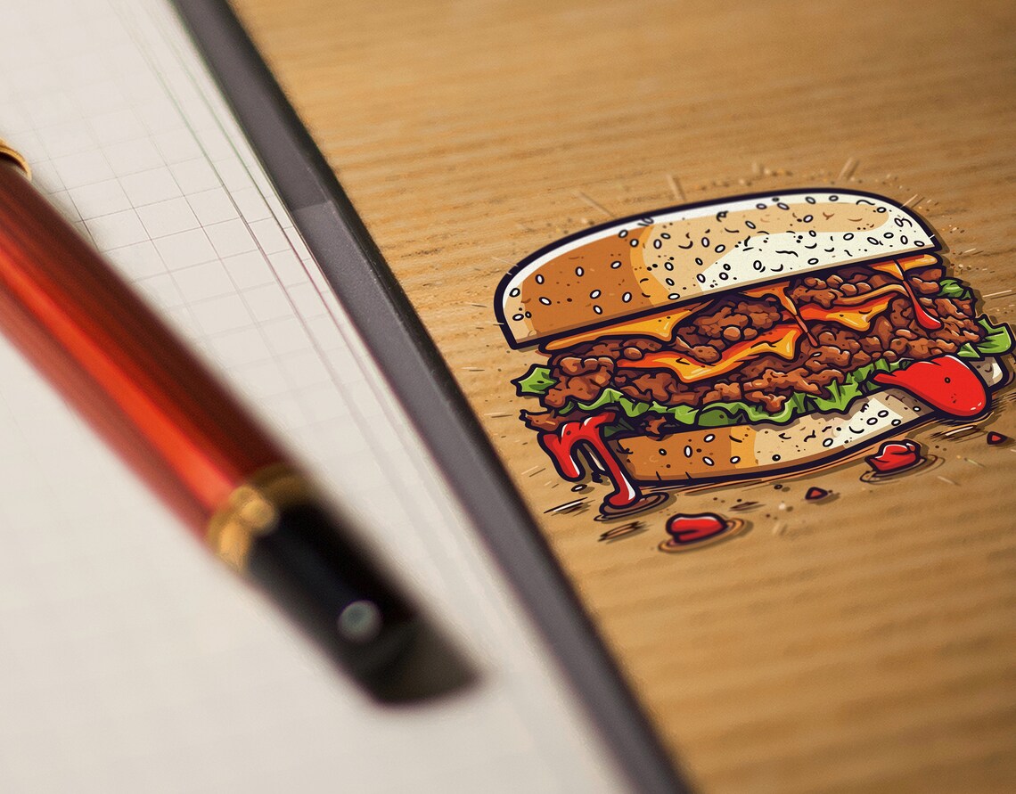 Juicy Burgers Vector Art Collection - Set of 4 Delicious Burger ...