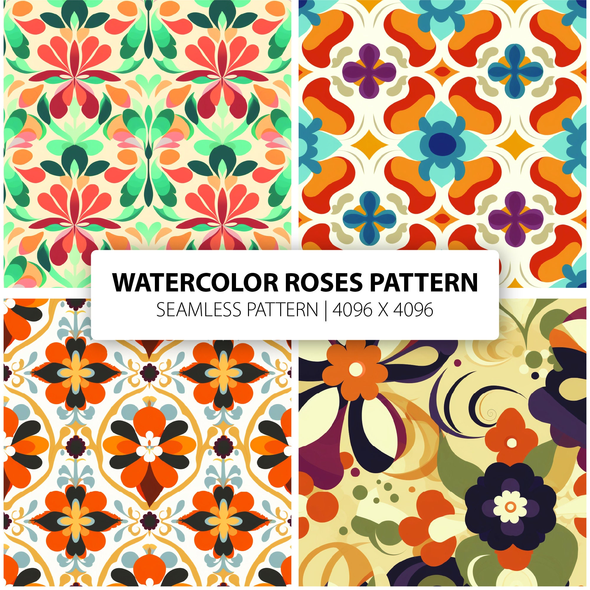 Boho Retro Floral Pattern Vintage Inspired Design Commercial & Personal ...