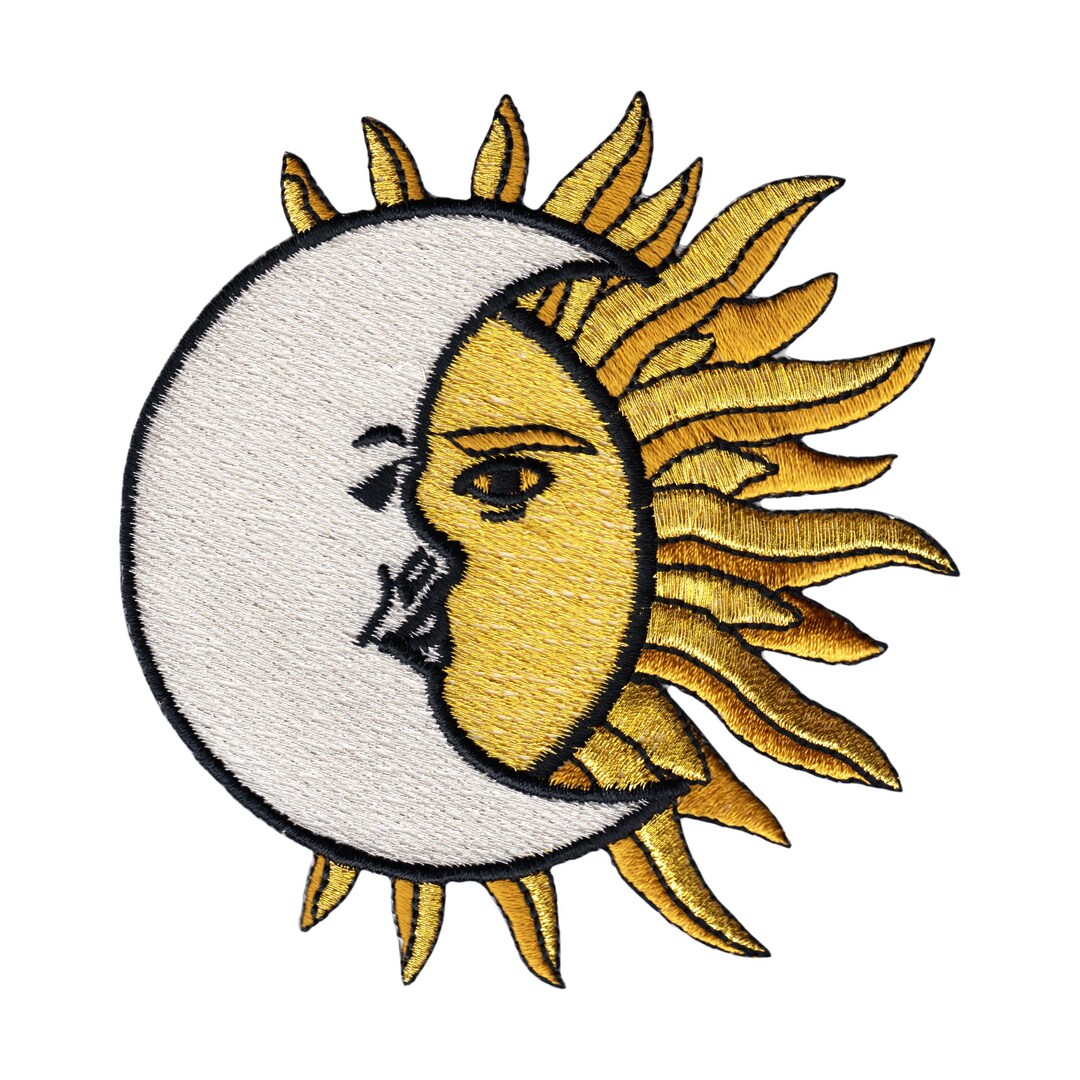 4" Embroidered Iron on Patch - Moon Over Sun - Cut Out to the Shape of ...