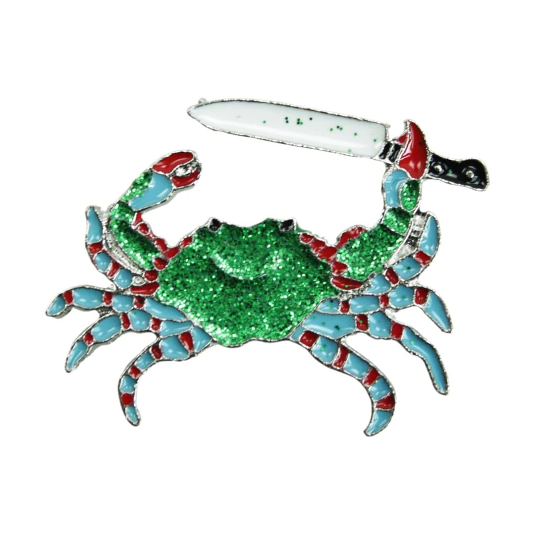 1.38" Enamel Pin - Glittery Crab Holding Knife - Etsy