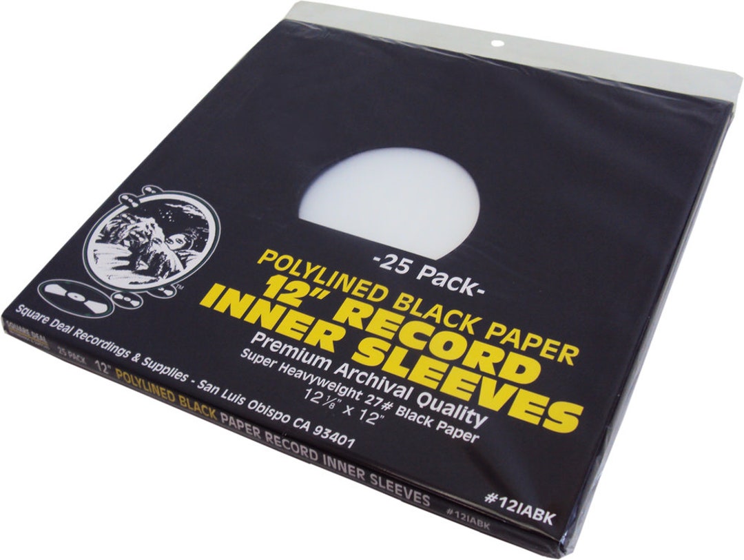 12" Archival Black Colored Plastic and Paper Polylined Vinyl LP Record ...