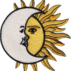 4" Embroidered Iron on Patch - Moon Over Sun - Cut Out to the Shape of ...