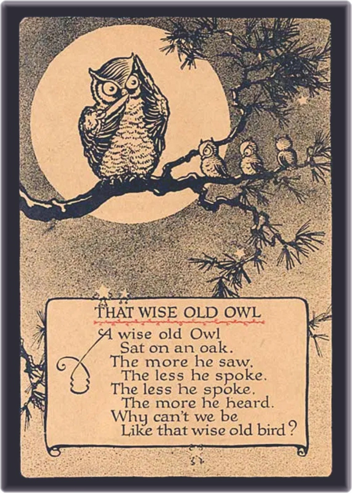 3.5" Magnet - the Wise Old Owl - Vintage Reproduction of a 1930's John ...