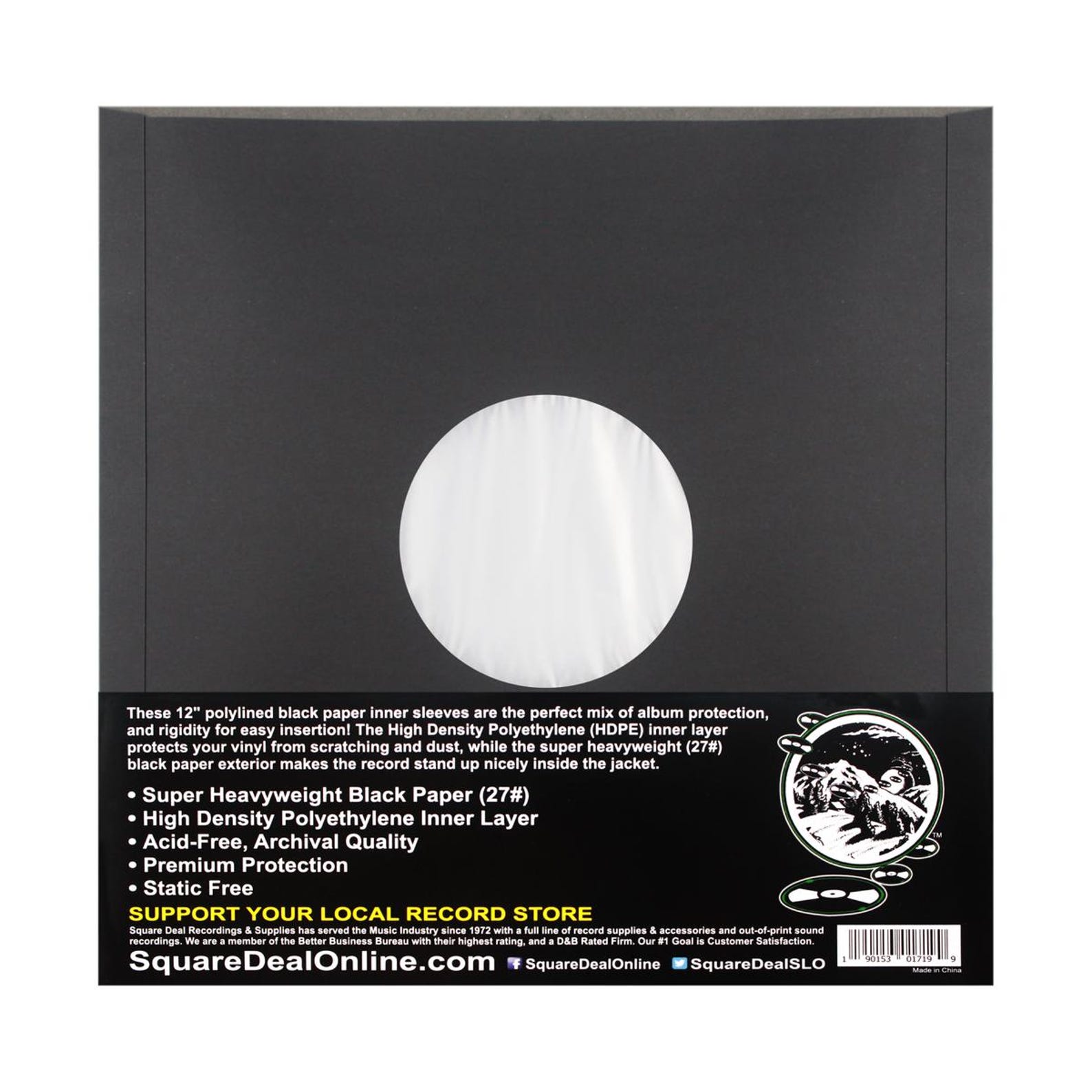 12" Archival Black Colored Plastic and Paper Polylined Vinyl LP Record ...