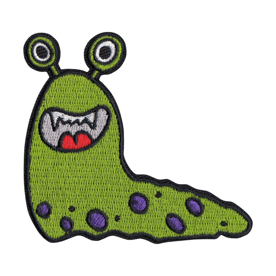 3 Embroidered Iron on Patch Green Slug Monster With Purple Spots Cut ...