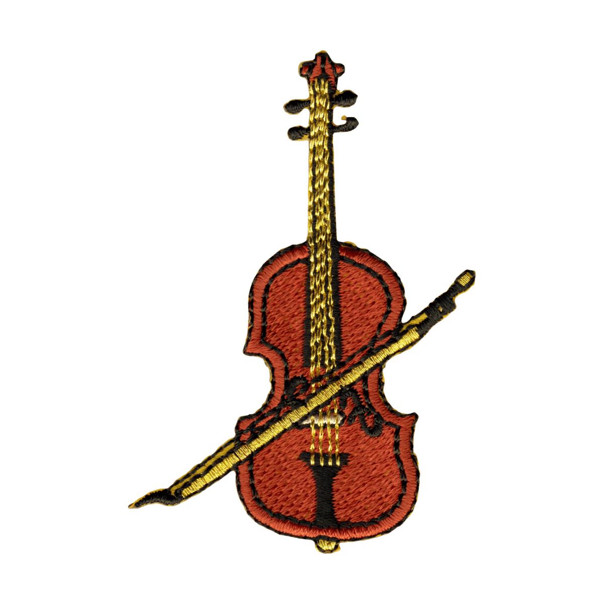 2.875" Embroidered Iron on Patch - Violin With Bow - Cut Out to the ...