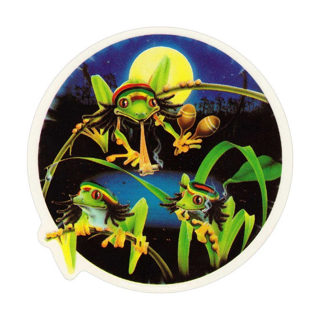 Vintage 1990s Sticker - Reggae Frogs Jamming Under Moonlight - Etsy