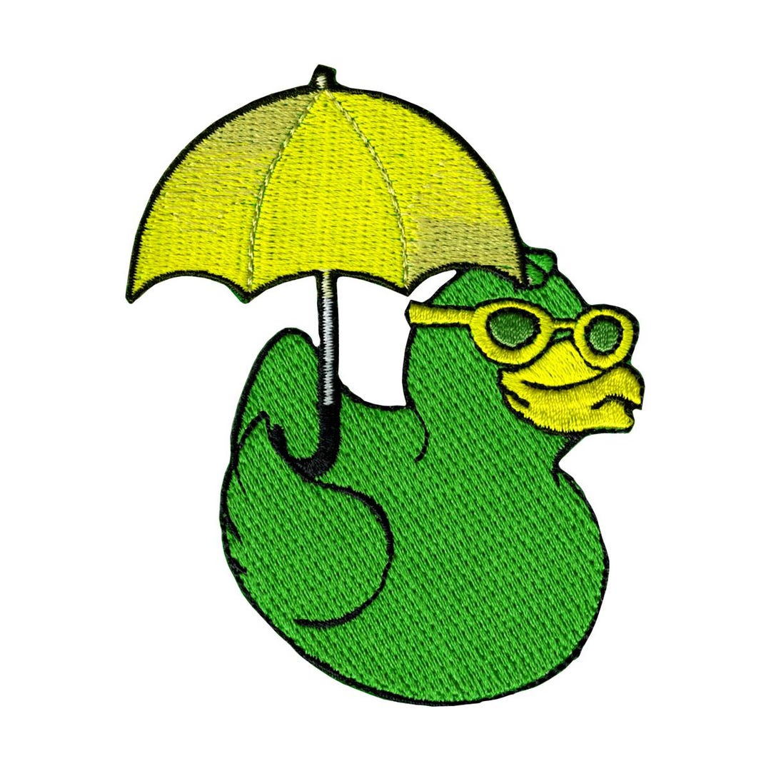 3.375" Embroidered Patch - Green Ducky With an Umbrella and Sunglasses ...
