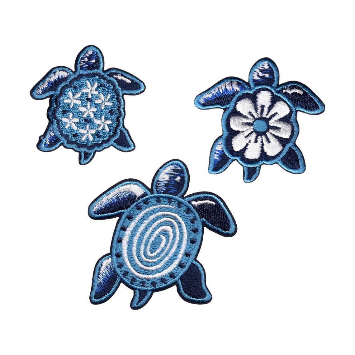 Embroidered Iron on Patches - Set of Three Blue Turtles - Cut Out to ...