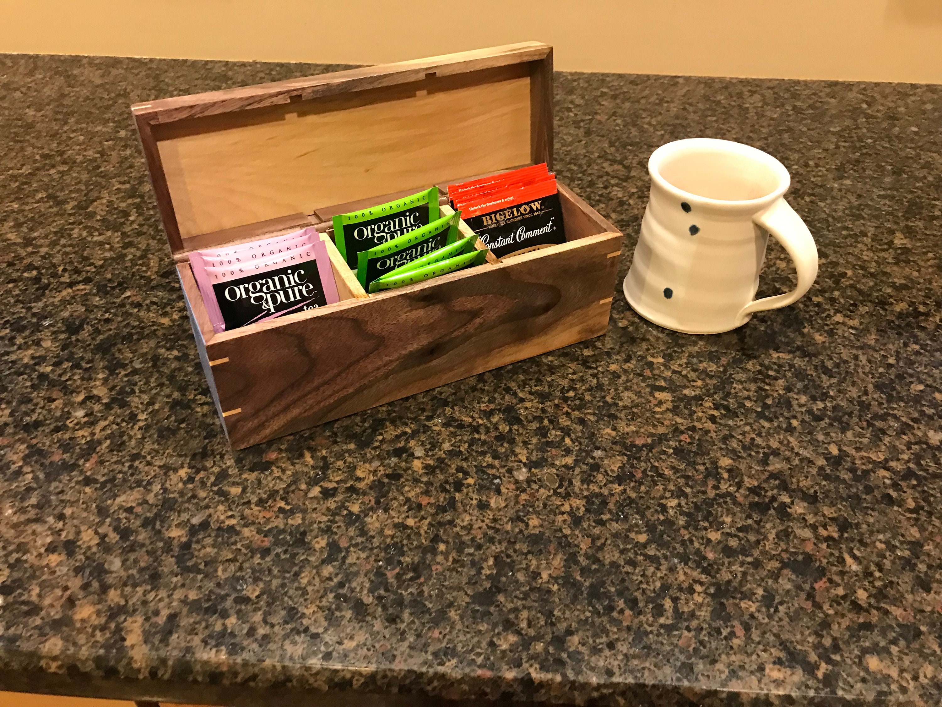 Handcrafted Wooden 30-bag Tea Box With Lid – Handmade From Walnut and ...
