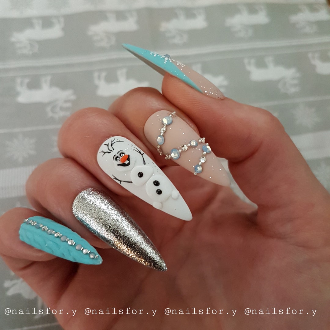Frozen Olaf Press on Nails,christmas Disney Nails,winter Nails, Snowman ...