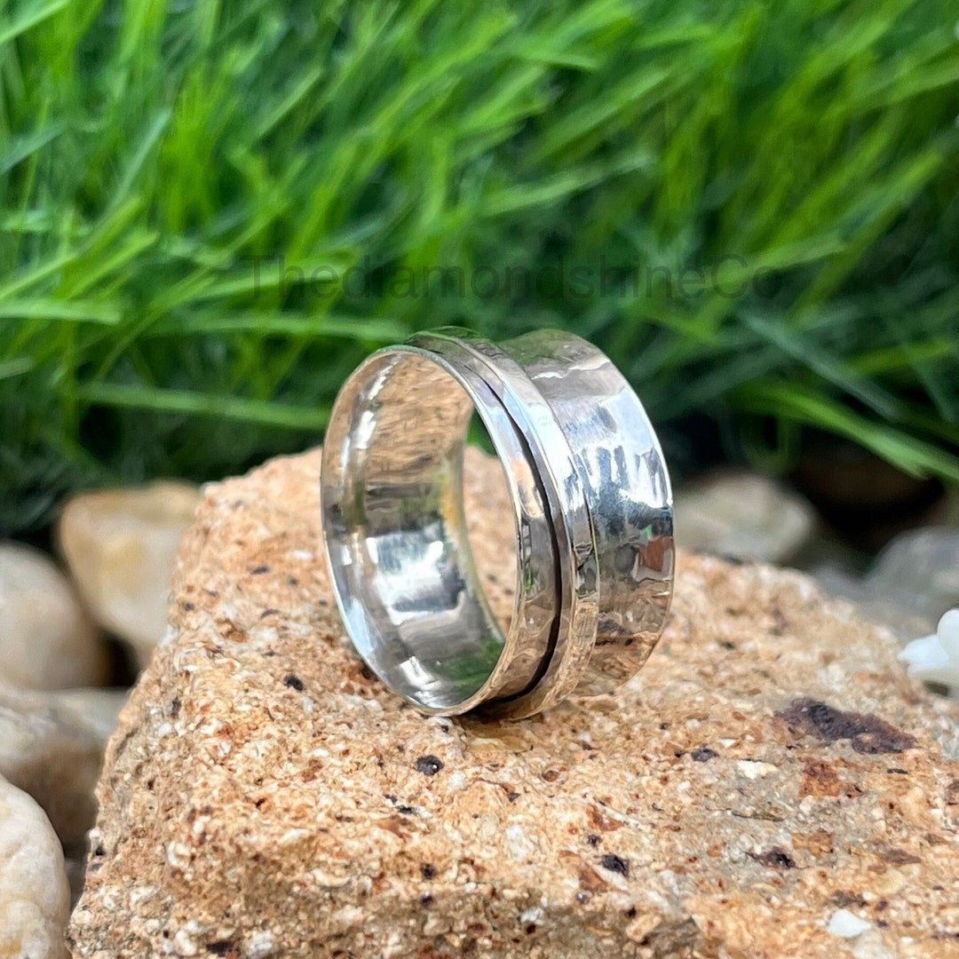 Personalised Hammered Spinner Ring, Silver Hammered Spinner Ring, One ...