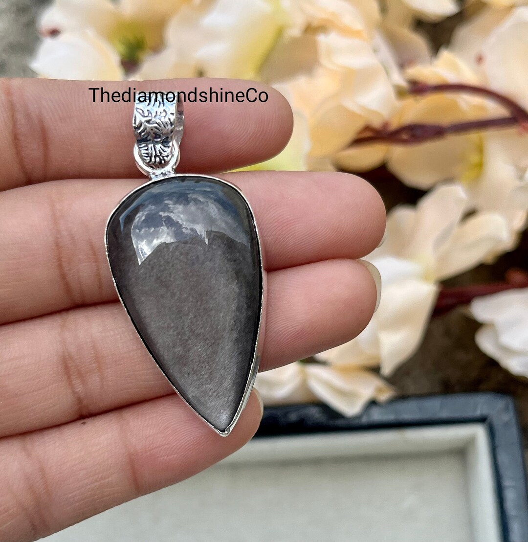 Snowflake Obsidian Pendant 925 Sterling Silver Obsidian - Etsy