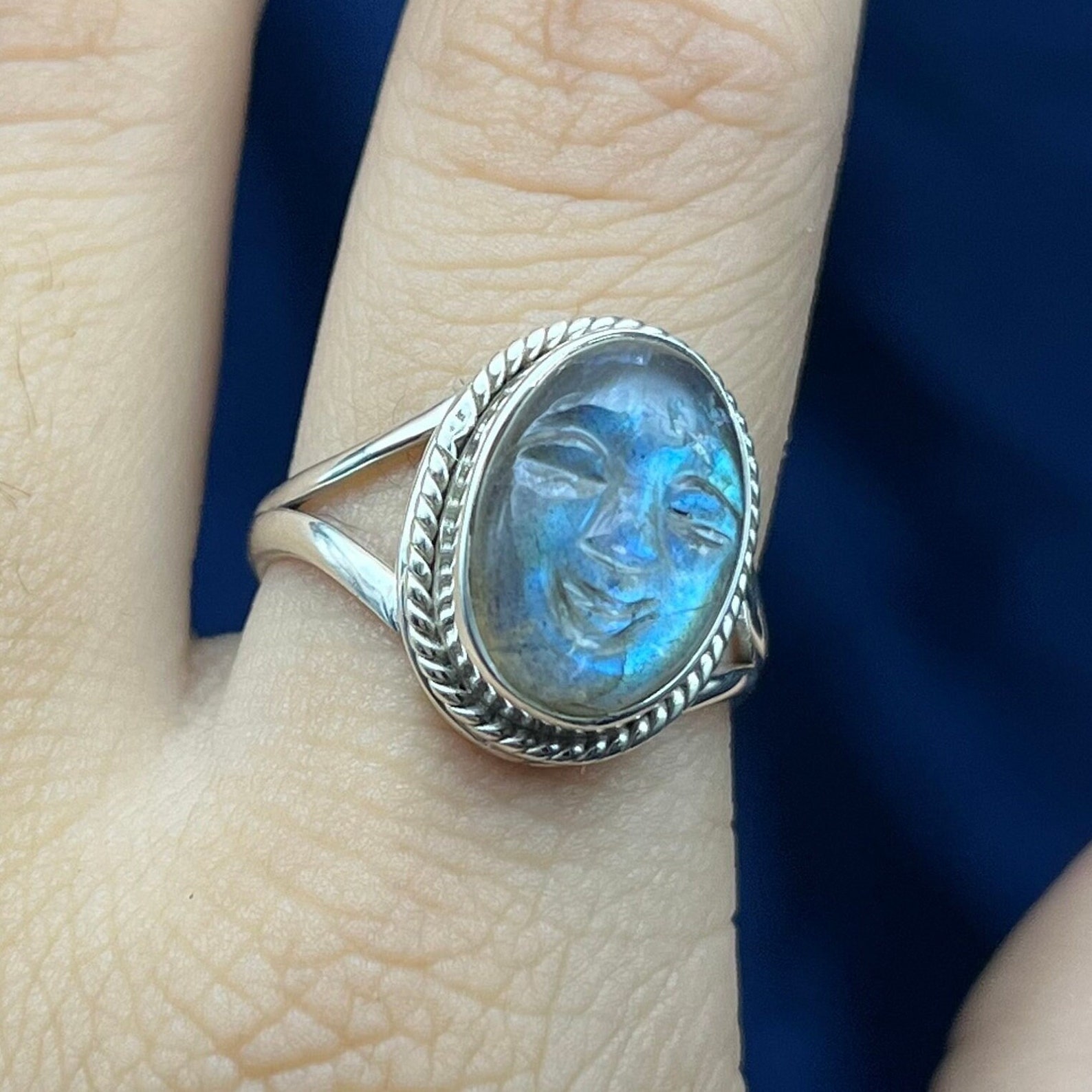 Labradorite Moon Face Ring, Sterling Silver Gemstone - Etsy
