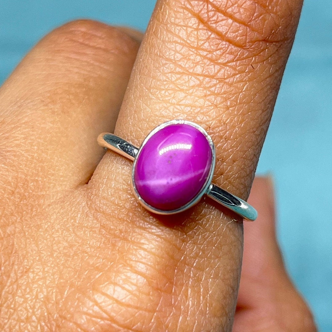 Pink Lindy Star Sapphire Sterling Silver Ring, Natural Pink Lindy Star ...