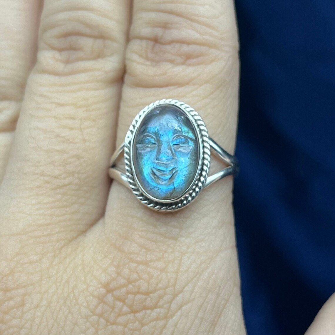 Labradorite Moon Face Ring, Sterling Silver Gemstone - Etsy