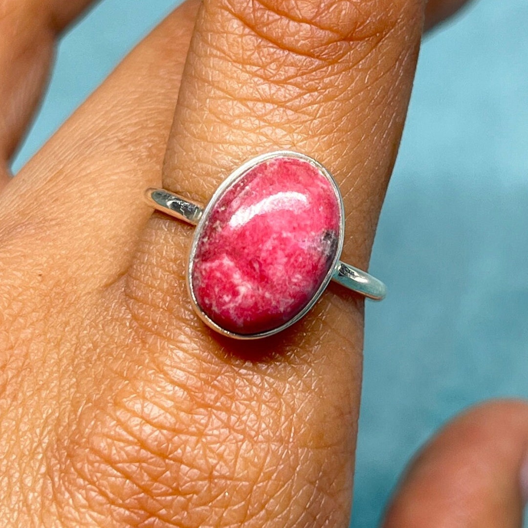 Genuine Pink Thulite Solid Silver Ring, Thulite Gemstone Ring, Dainty ...