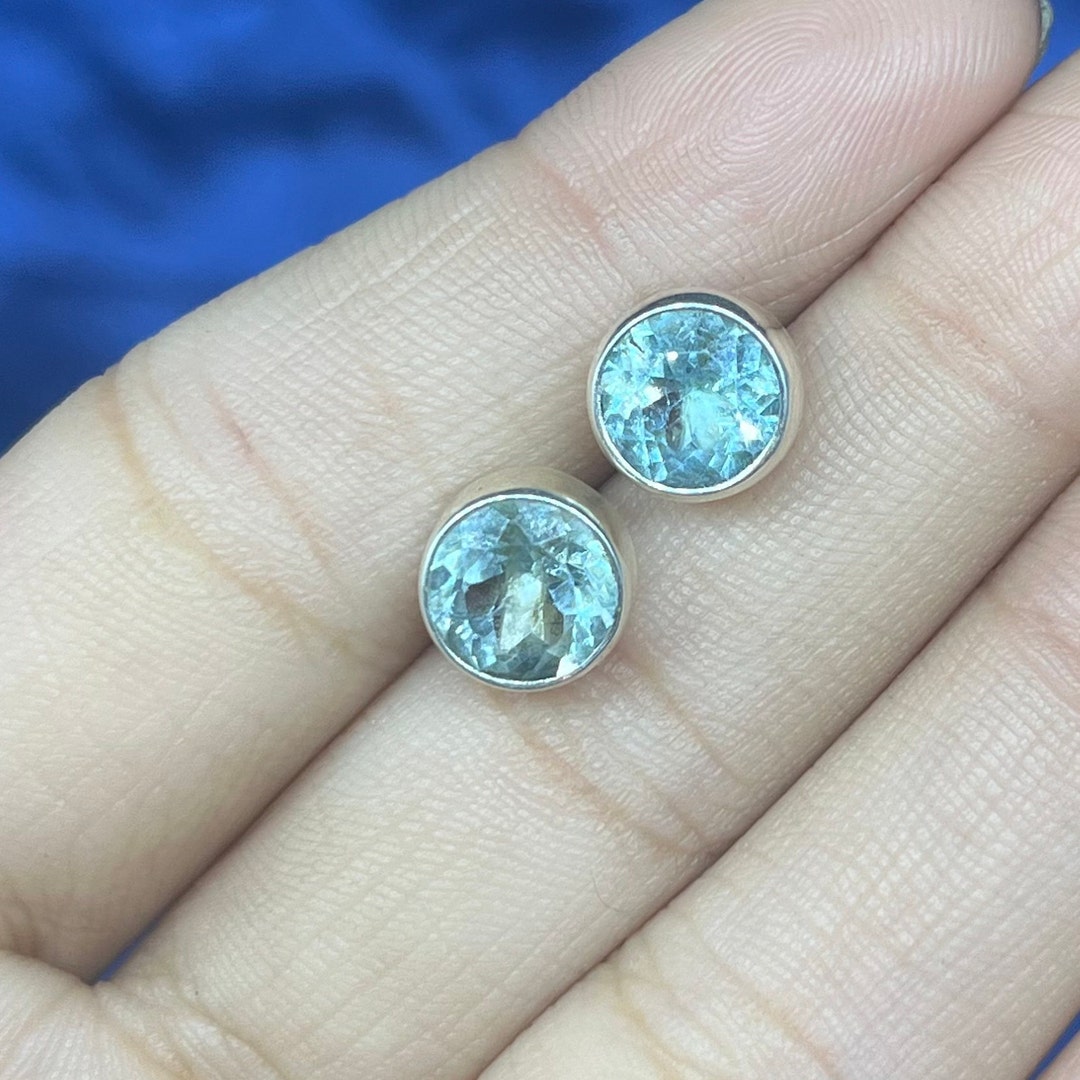 Genuine Aquamarine Studs Earrings, Aquamarine Post Studs Earrings, Tiny Aqumarine Studs ...