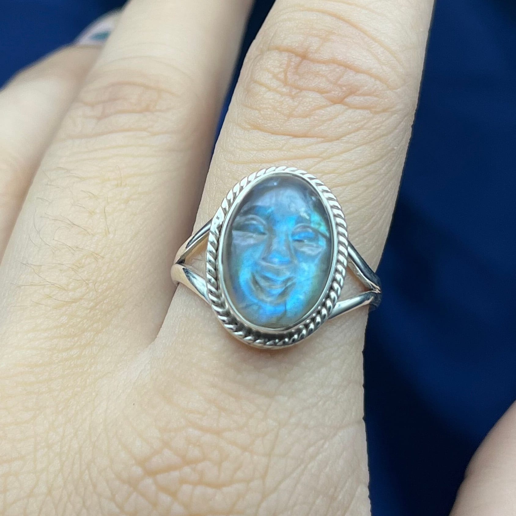 Labradorite Moon Face Ring, Sterling Silver Gemstone - Etsy