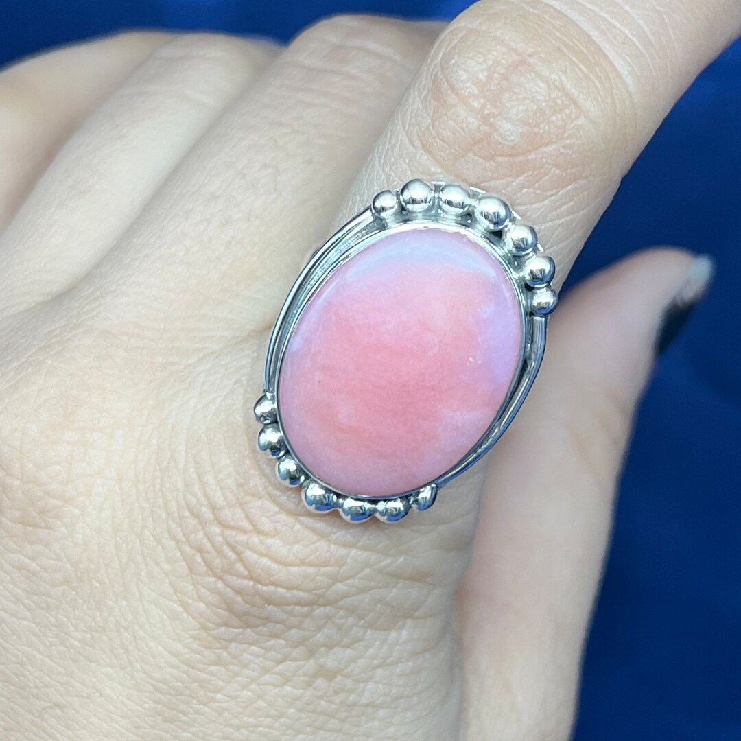 Natural Pink Opal Silver Ring, 925 Sterling Silver Pink Opal Gemstone ...