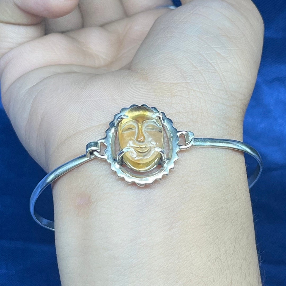 Sterling Silver Moon Face Bangle, Citrine Gemstone Cuff - Etsy
