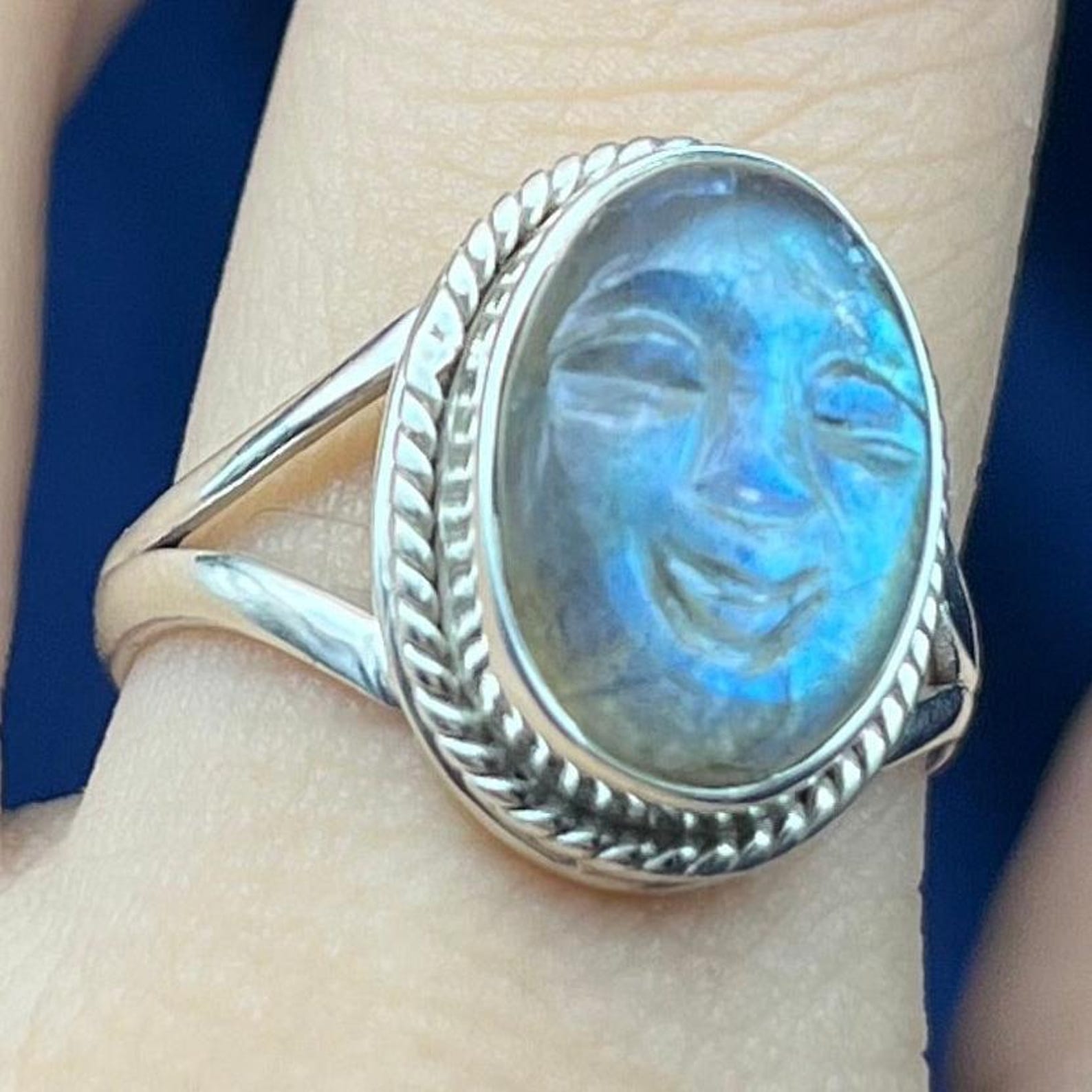 Labradorite Moon Face Ring, Sterling Silver Gemstone - Etsy
